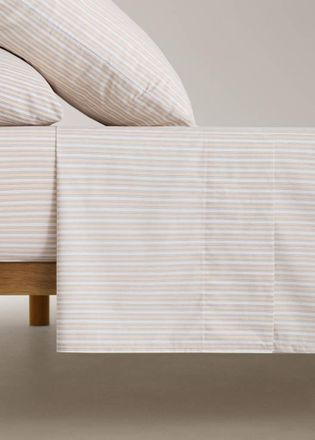 Mango Drap plat enfant percale de coton imprim&eacute; rayures fines lit 135/140 cm vanille - Home - Lit 135/140 cm - MANGO HOME