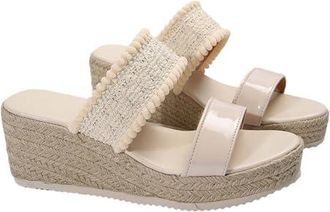 Generic Sandales Femme Compensées été Lin Tissé Chic sans Lacets Confortable Sandales Gladiateur Bout Ouvert Prom Mariée Elegant Espadrilles Chaussures 35 Bei