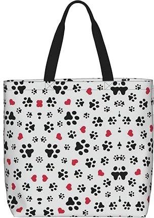 Generic Amour Patte De Chat Coeur Empreinte De Chiot Sac A Main Femmes L&eacute;ger Tote Bag Grand Sac Fourre-Tout Pour Plage Universit&eacute; Voyage