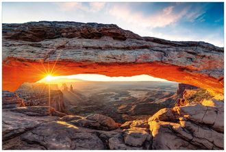 Wallario selbstklebendes Poster - Sonnenstrahl am Horizont Leuchtende Felsspalte, Aufkleber in Premiumqualität, Klebefolie Größe: 61 x 91,5 cm (Maxiposter)