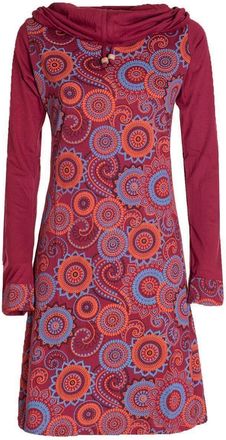vishes Alternative Bekleidung - Damen Lang-arm Kleid Schal-Kleid Winterkleider Baumwollkleid dunkelrot 40