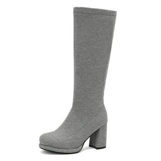 Generic Bottes dhiver en tricot &agrave; talon bloc et bout rond pour femme - Confortables et polyvalentes, gris, 40.5 EU
