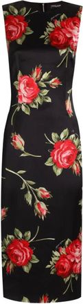 Dolce & Gabbana Femme, Robes, Noir, Taille: 40 FR Roses Bouquet Print Midi Dress