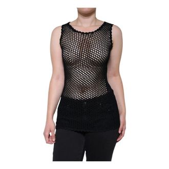 Dolce & Gabbana Schwarzes Mesh &auml;rmelloses Tanktop - - Tops - Damen - Schwarzk - S