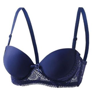 Generic Bustiers en dentelle patchwork pour femme, soutien-gorge traditionnel &agrave; armatures avec bonnets fins, bralette sexy r&eacute;glable, bleu, 44
