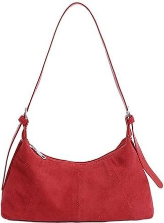Generic Sac à main en daim Sac à main Sac bandoulière Sac croissant Hobo Sac pour femmes Travail Utilisation quotidienne, rouge, 11.02*3.54*4.72inch