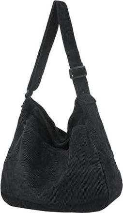Generic EHOTER Sac Fourre-tout Décontracté, Sac À Main Grand En Toile, Sac En Velours Côtelé, Sac À Bandoulière Pour Tous Les Jours Bureau École Voyage (Noir)