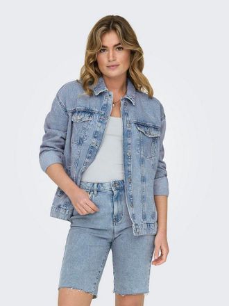 Only Jeansjacke ONLOCEAN - Jeansjacke mit Knopfleiste und B&uuml;ndchen oversized fit, modisch, Denim, Baumwolle, Kragen