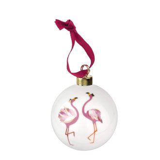 Portmeirion Home & Gifts SMF79011-XG Flamingo Weihnachtskugel, Keramik, Mehrfarbig, 9