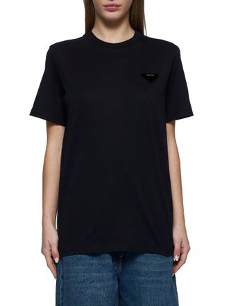 Prada Womens Logo Cotton T-Shirt Black T-Shirts & Jerseys