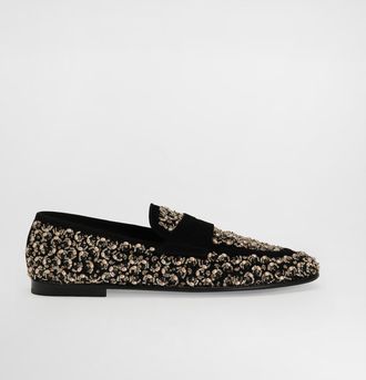 Dolce & Gabbana Suede Slipper With Embroidery - Mann Driver Und Mokassins Black 42