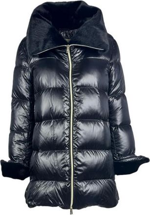 Herno Femme, Vestes, Noir, Taille: 38 FR Veste A-Shape en Nylon Ultraléger et Fausse Fourrure Lady