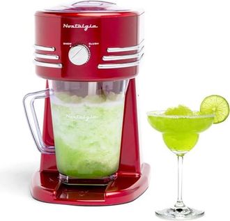 Nostalgia 1,2-Liter Gefrorene Getränkestation - Perfekt für Slush-Drinks, Schneekegel, Margaritas, Daiquiris, Edelstahlklingen, Kabelaufbewahrung, Retro Rot