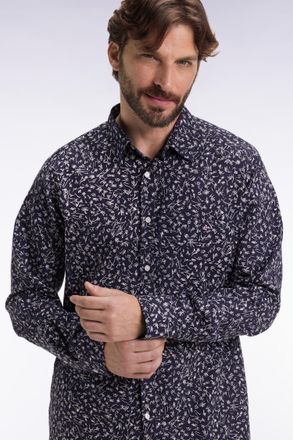 Eden Park Chemise En Coton Marine Imprimé Floral Coupe Droite