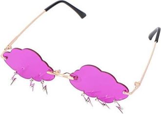 Valiclud Lunettes de Soleil pour Femmes Lunettes de Soleil sans Monture en Forme de avec Breloques de Foudre de Mode Lentille Colorée Rose