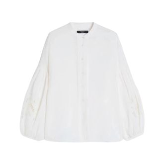 Max Mara Leinenhemd mit Stehkragen - - Blouses & Shirts - Damen - Wei&szlig; - S