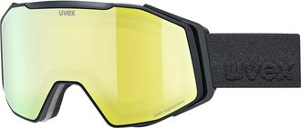 Uvex gravity FM - stylische, verspiegelte Skibrille mit Anti-Fog-Beschichtung und Over-The-Glasses-Konstruktion f&uuml;r Damen und Herren - black matt/yellow-or