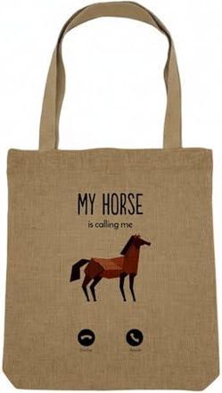 Fabulous Sac Shopping Tote Bag Aspect Lin - My Horse Is Calling Me Animals Passion - Sac de Courses Toile Epaisse 360g Beige Naturel Cabas Port&eacute; Epaule Solide 