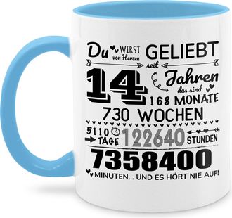 Shirtracer Tasse Tassen 325ml - 14 Jahre - Du wirst von Herzen geliebt | 14. Geburtstag | 14 Jahre Geburtstagsgeschenke | 14ter Geburtstagsgeschenke für Jungen u