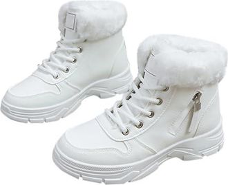 Generic Bottes dhiver en cuir pour femme - Doubl&eacute;es - Chaudes - Antid&eacute;rapantes - Bottines &agrave; lacets - Tige courte - Bottes de neige - Bottes dhiver &agrave; plateform