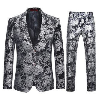 AlltheMen Eleganter zweiteiliger Anzug im Slim Fit mit Blumenmuster in Silber - Stilvoll