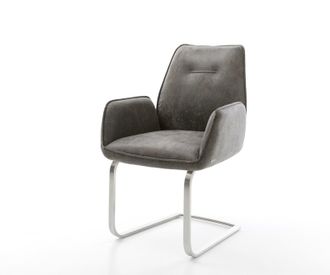 DELIFE Freischwinger Zoa-Flex Mikrofaser Grau Antik Freischwinger flach Edelstahl Taschenfederkern, Esszimmerst&uuml;hle