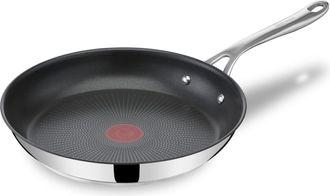 T-fal Jamie Oliver Cooks Direct On Bratpfanne 28 cm, Edelstahlpfanne Induktion, Titanium-Antihaftbeschichtung, Thermo-Signal, backofenfest, Edelstahl, genie