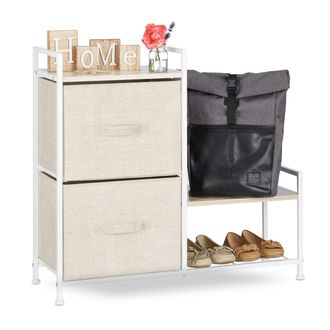Relaxdays Regalsystem, 2 Stoff-Schubladen, universale Schubladenbox, Metall und Holz, HxBxT: 76 x 84 x 29 cm, beige, Design G