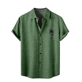 Generic Chemises hawa&iuml;ennes d&eacute;contract&eacute;es pour homme boutonn&eacute;es hawa&iuml;ennes avec palmiers et cara&iuml;bes, chemise &agrave; manches courtes cubaine, tropicale, amusante, 