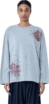 Dries Van Noten Femme, Sweatshirts et sweats &agrave; capuche, Gris, Taille: 40 FR Haut en jersey de coton orn&eacute;