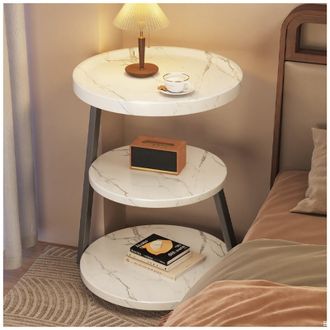 Generic Runder 3-stöckiger Beistelltisch Mit Offenem Regal, Mid Century Modern Nachttisch for Wohnzimmer Schlafzimmer, Beistelltisch Mit Massivholzplatte Und 