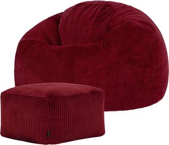 Icon Brand Kingston Sitzsack mit Hocker Cord, Burgund, Sitzsack Erwachsene mit F&uuml;llung, Bean Bag, Cord Sessel, Lounge Sessel, Lounge Stuhl, Schlafzimmer, Wohnzim