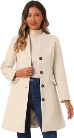 Allegra K Manteau dhiver élégant pour femmes col en V simple boutonnage long manteau Beige M