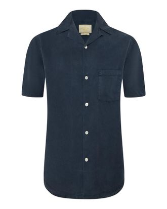 Portuguese Flannel Unifarbenes Kurzarmhemd aus Tencel mit Resort-Kragen, Regular in