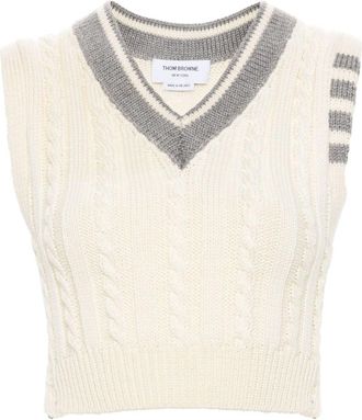 Thom Browne débardeur en maille torsadée à 4 bandes signature - Blanc