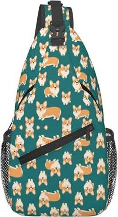 Generic Casual Sacoche Port&eacute; &eacute;paule Art mignon et dr&ocirc;le de Welsh Corgi Sac De Poitrine Polyester Crossbody Bag pour Cyclisme Voyage Homme