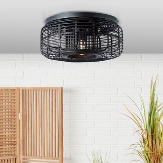 Lightbox Deckenleuchte, Bambus Deckenlampe dimmbar, Ø 45cm, E27 Fassung für max. 40 Watt Leuchtmittel, Metall/Bambus - Schwarz