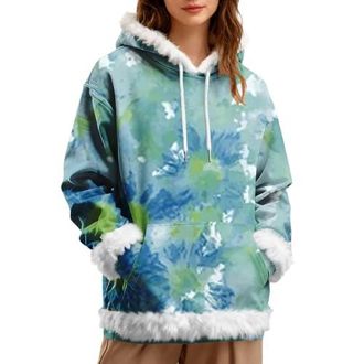 Generic Sweat à capuche imprimé 3D en fausse fourrure avec poche pour femme - Sweat à capuche surdimensionné en peluche à manches longues en polaire chaud - P