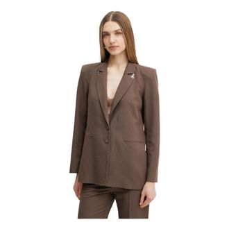 Patrizia Pepe Blazer D&eacute;taill&eacute; avec Plaque Logo - Femme - Vestes - Brun - Taille: 38 FR