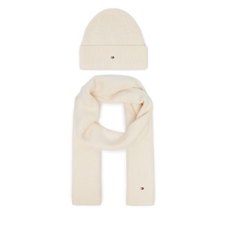 Tommy Hilfiger Set Schal und M&uuml;tze Tommy Hilfiger AW0AW19136 Creme
