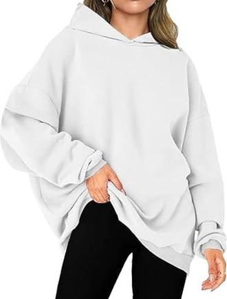 Generic Sweat &agrave; capuche surdimensionn&eacute; en polaire confortable avec poches pour femme, blanc, XXL
