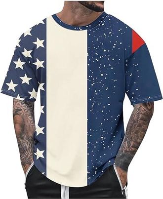 Generic T-shirt ray&eacute; pour homme - Haut de sport basique pour homme - Chemise d&eacute;contract&eacute;e et &eacute;l&eacute;gante &agrave; manches courtes - Motif drapeau am&eacute;ricain - Pull tenda