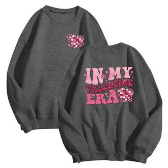 Generic 2026 - Sweat-shirt d&eacute;contract&eacute; &agrave; col rond et manches longues pour femme - Pour la Saint-Valentin, gris, XXL