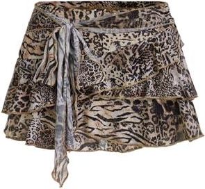 SOLY HUX Mini jupe Y2K pour femme - En maille - Avec motif l&eacute;opard - Taille tombante - Courte - Avec ourlet &agrave; volants - Tenue de festival, Marron caf&eacute;, L