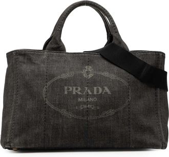 Prada Hobo Bags - Denim Canapa Logo Satchel - Gr. unisize - in Schwarz - f&uuml;r Damen