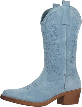 Elara Damen Cowboy Stiefel Biker Boots Chunkyrayan 301-A32S Blau Suede-37