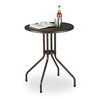 Relaxdays Gartentisch rund, Rattan Optik, Balkontisch klein, Kunststoff und Metall, Bistrotisch, HxD: 74x60 cm, braun
