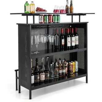 Costway Bartisch K&uuml;che, K&uuml;chentheke mit Stauraum und Fu&szlig;st&uuml;tze, Theke Bar mit Metallrahmen, verstellbare F&uuml;&szlig;e, 120 x 50 x 106,5 cm, schwarz - Costway