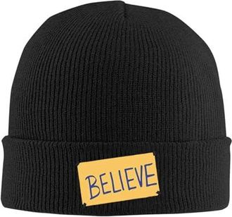 Generic Chapeau dHomme, Believe Signe Manuscrit Carton Jaune fonc&eacute; pour Hommes Unisex Femmes Bonnet tricot&eacute; Bonnet Pull Hiver Chaud Chaud pour No&euml;l