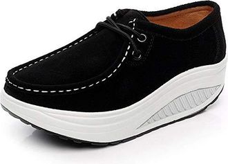 Rismart Femmes Confortable Plate-Forme Suède Cuir Entraîneur Chaussures Noir 37 EU